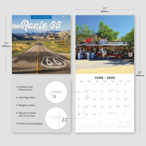 Red Robin 2026 Route 66 Monthly Wall Calendar | 12" x 24" Open | Premi ...