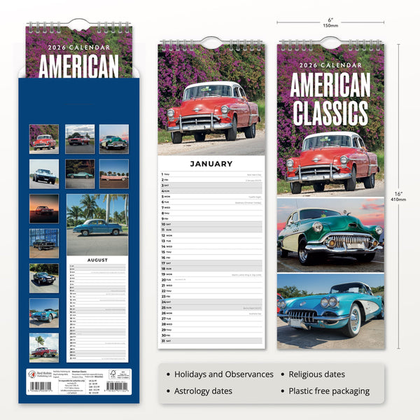 Red Robin 2026 American Classics Monthly Slim Calendar | 6" x 16" Open ...